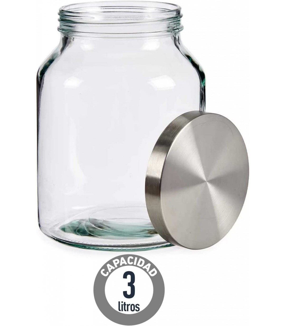 Bote Cristal con Tapa a Rosca de Aluminio, 3L, 16x16x21 cm